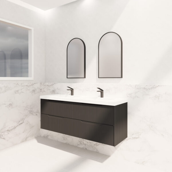 Bali Matte Black Double Bowl 1500mm Wall Hung Vanity with Ceramic Top – Sannine Bathrooms
