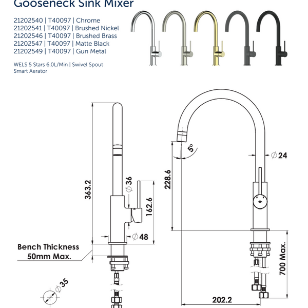 Maci Gooseneck Sink Mixer - Chrome – Sannine Bathrooms