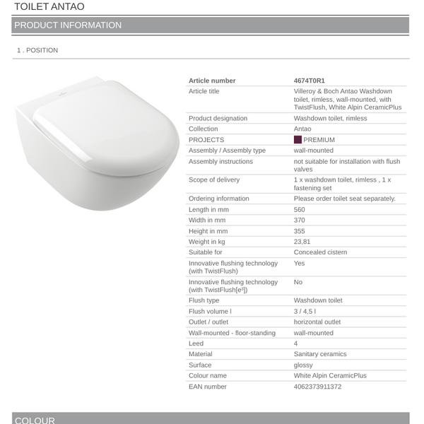 Antao TF Wall Hung Toilet C+ White – Sannine Bathrooms